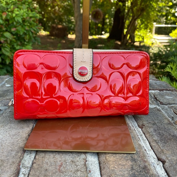 Coach | Bags | Coach Orange Patent Leathersome Dye Transfer On Bottom ...